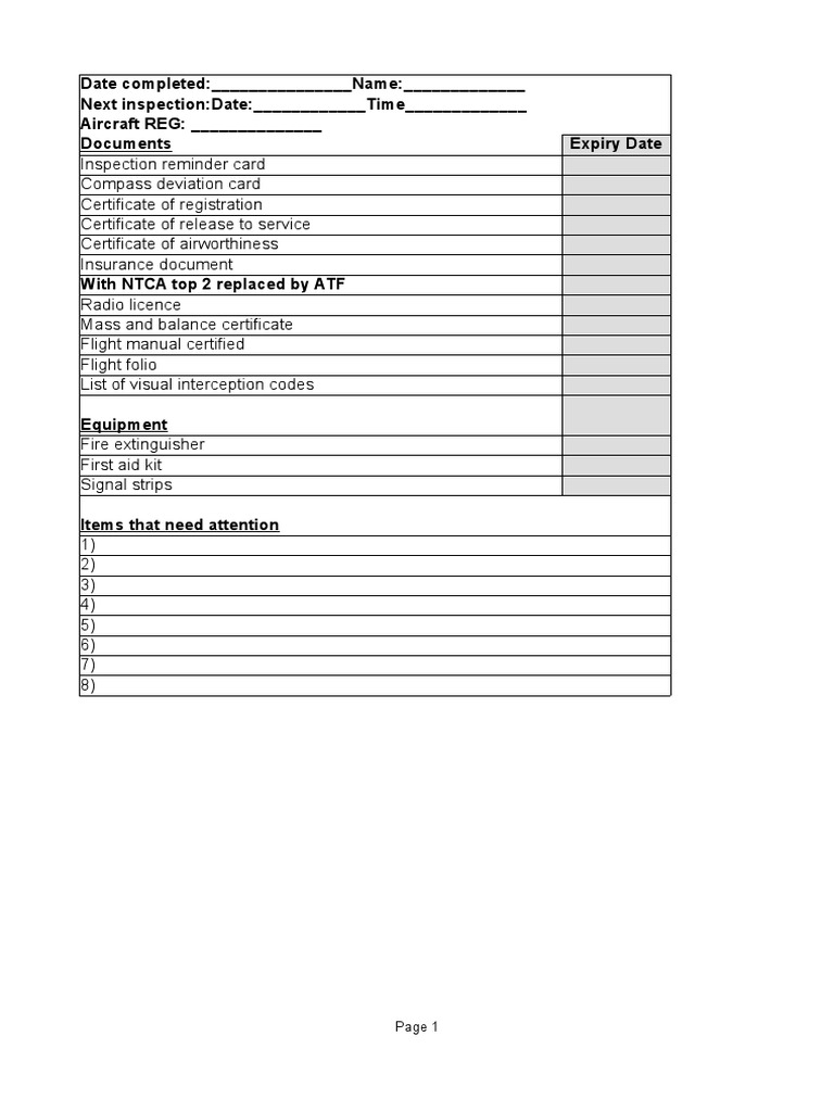 Aircraft Inspection Checklist Template | PDF | Business