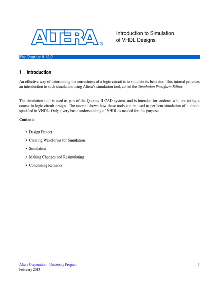 Tutorial Quartus Ii Simulation Vhdl Pdf Vhdl Signal Electrical