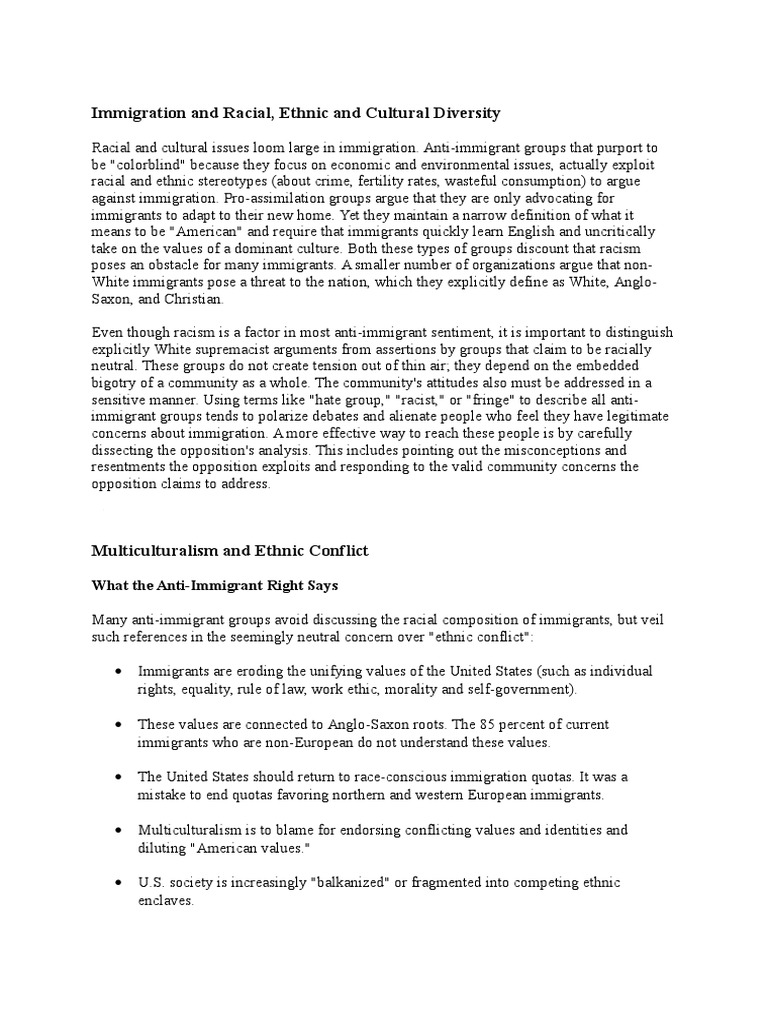 Immigration and Diversity | PDF | Multiculturalism | Cultural Assimilation