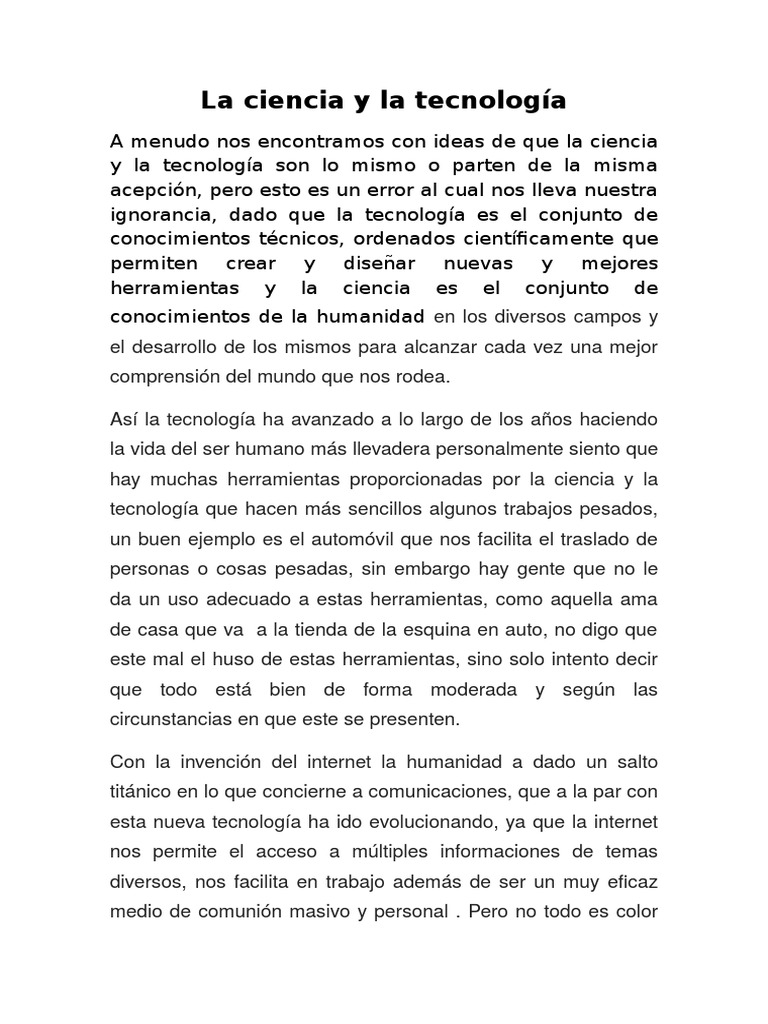 Ensayo Sobre La Ciencia y La Tecnologia | PDF | Infracción de copyright ...