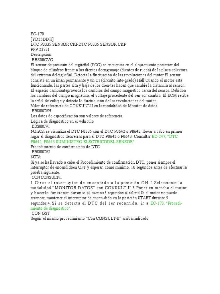 EC-247, "DTC P0642, P0643 Suministro Eléctricodel Sensor" | PDF ...