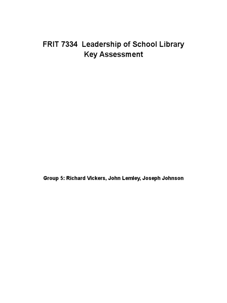 FRIT 7334 School Library Leadership Key Assessment | PDF