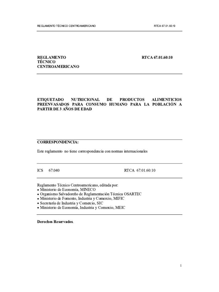 RTCA Etiquetado Nutricional PDF | PDF | Nutrientes | Alimentos
