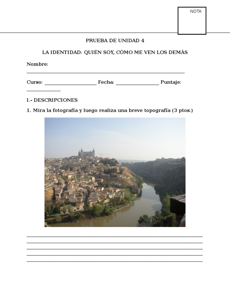 Prueba Unidad 4, La Identidad, Cómo Soy, Cómo Me Ven Los Demás | PDF