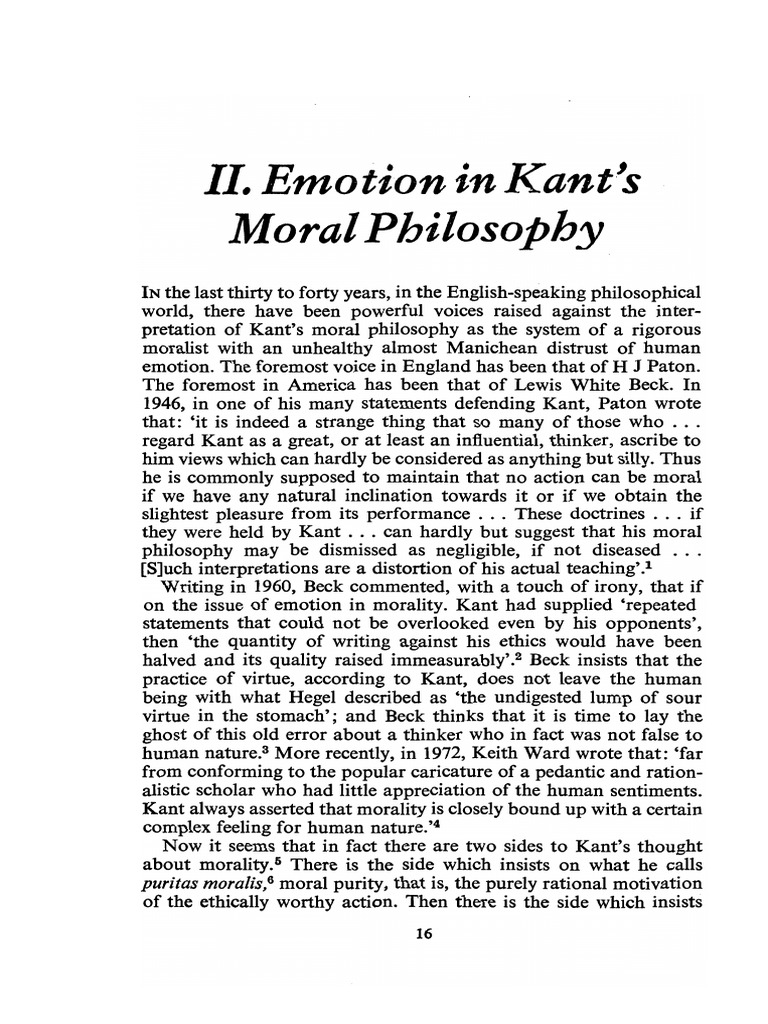 Emotion in Kant's Moral Philosophy | PDF | Immanuel Kant | A Priori And ...