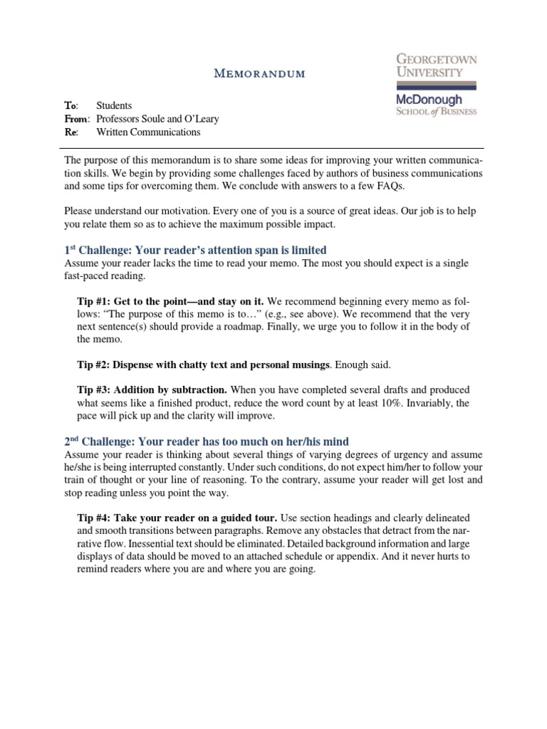 Writing Tips Memo | Memorandum | Paragraph