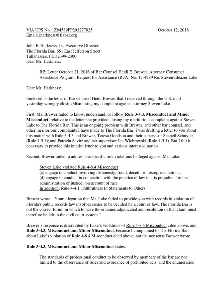 The Florida Bar RFA 17-4289 Steven Eleazer Lake | PDF | Prosecutor ...