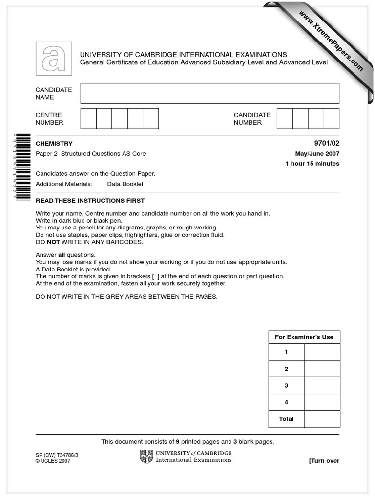 9701 s07 QP 2 | PDF | Alcohol | Chemical Equilibrium
