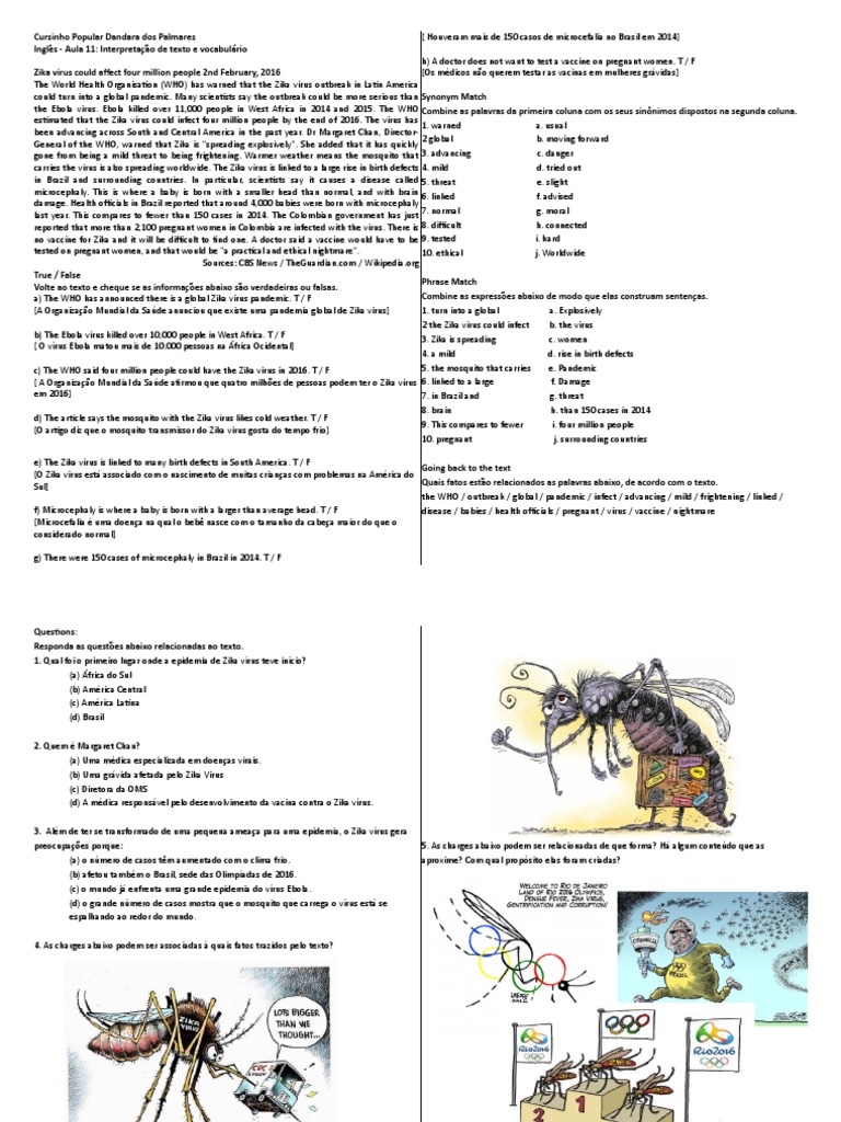 Aula 11 - Inglês - Texto e Vocabulário | PDF | Zika Fever | Zika Virus