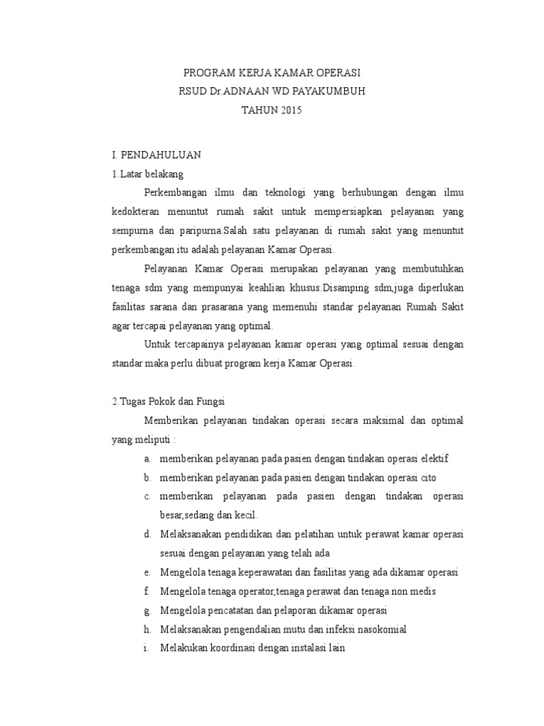 Program Kerja Kamar Operasi RSUD 2015 | PDF | Sains & Matematika