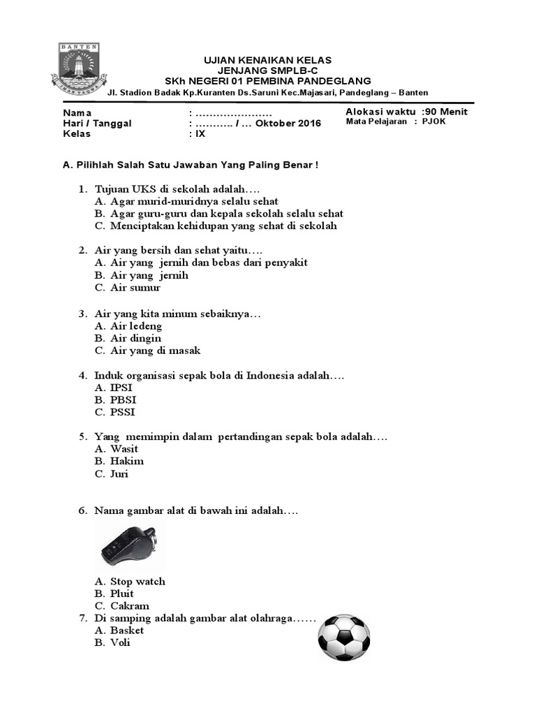 Soal Uts Pjok SMPLB-C Kls Ix | PDF