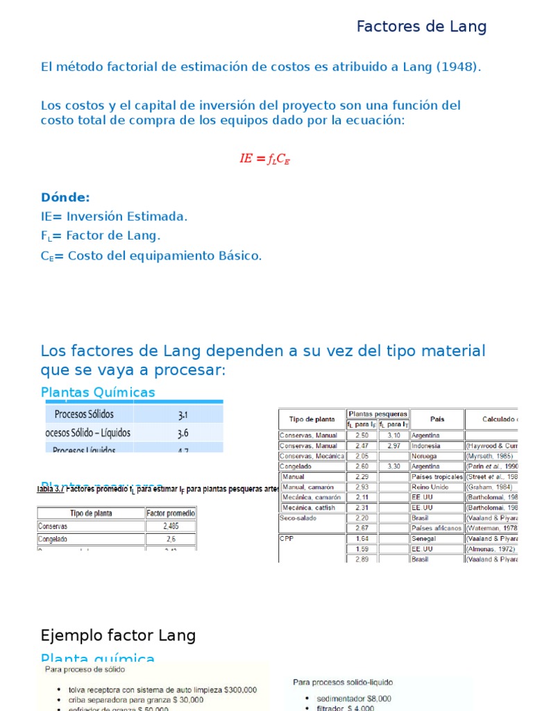 Método de Lang y Factor de Costos | PDF