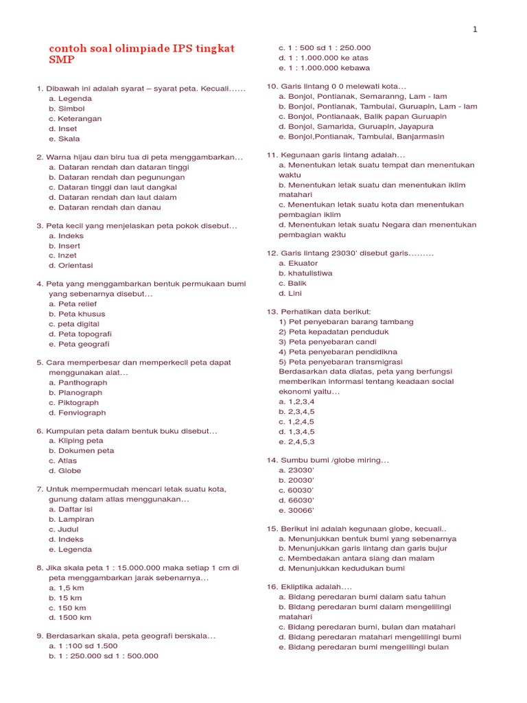 Contoh Soal Olimpiade IPS Tingkat SMP | PDF