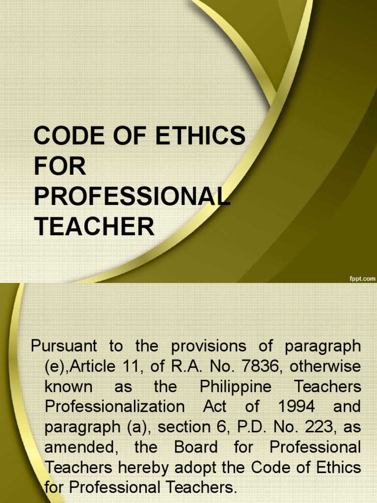 Code of Ethics For Professional Teachers Philippines | PDF | Teachers ...