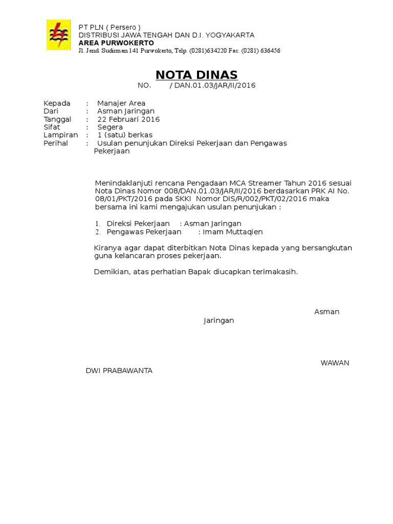 NOTA Dinas Direksi | PDF