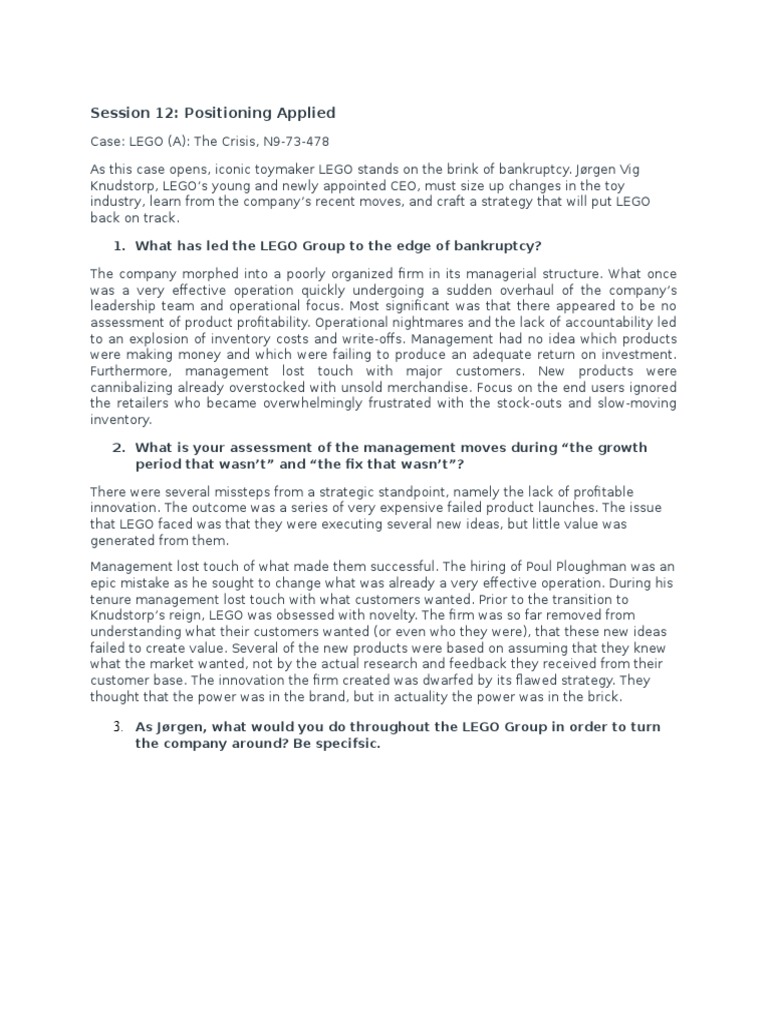 Session 12 - Positioning Applied - LEGO | PDF | Business | Finance ...