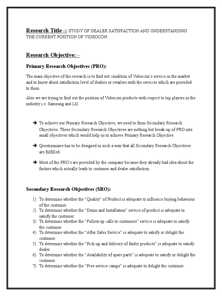 Research Title - :: Primary Research Objectives (PRO) | PDF | Survey ...