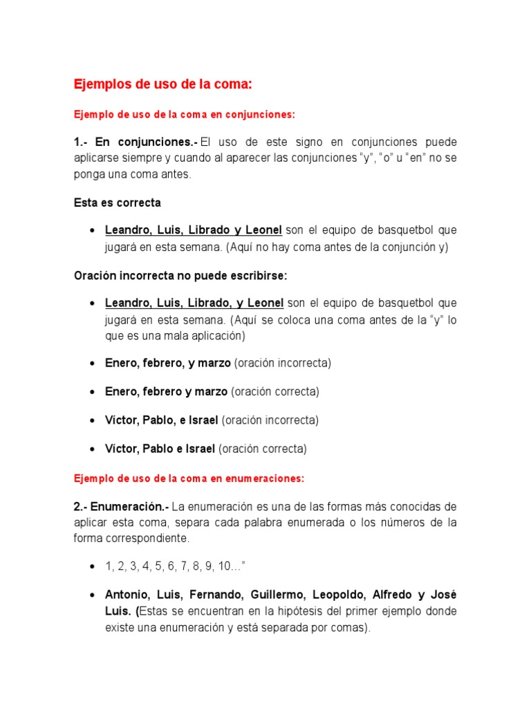 Ejemplos y usos de la coma | PDF