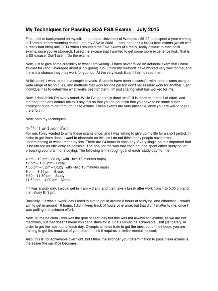 My Techniques For Passing SOA FSA Exams | PDF | Test (Assessment ...