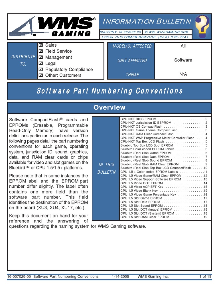 WMS Gaming Software Part Numbering Conventions | PDF | Slot Machine | Bios