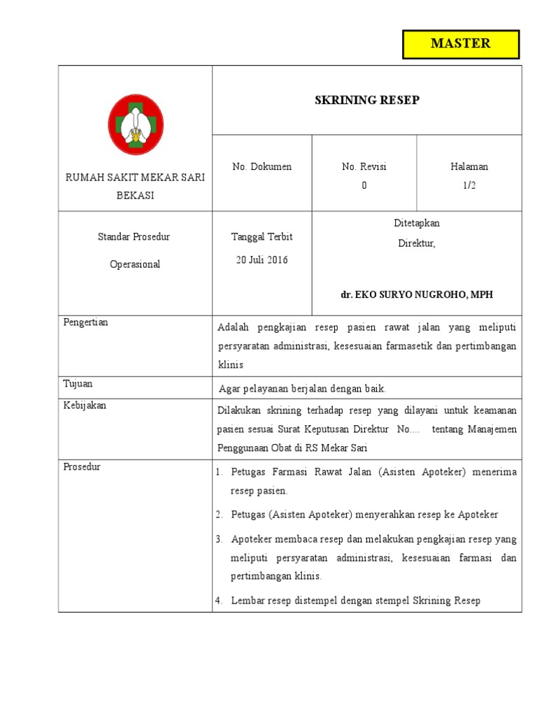 STANDAR PROSEDUR SKRINING RESEP DI RUMAH SAKIT | PDF