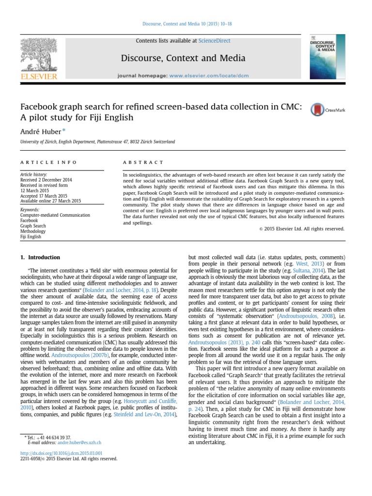 Discourse, Context and Media: André Huber | PDF | Facebook | Information Retrieval