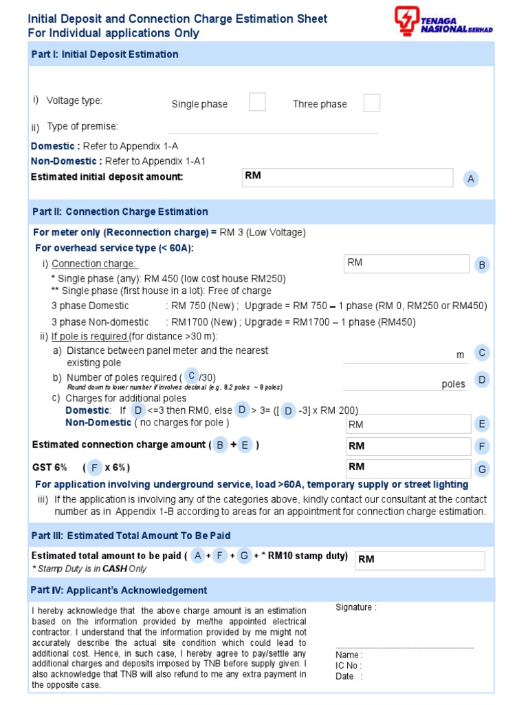 Connection Fee and Initial Deposit Estimation Sheet | PDF | Housing | Residential Buildings