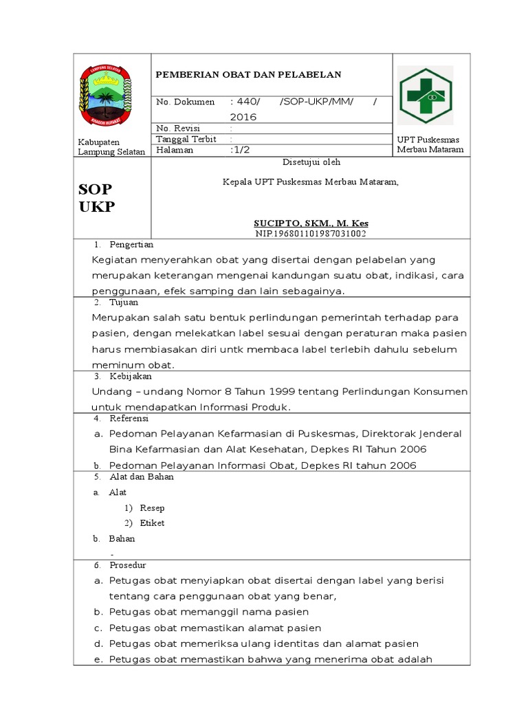 Sop Pemberian Obat Dan Pelabelan | PDF