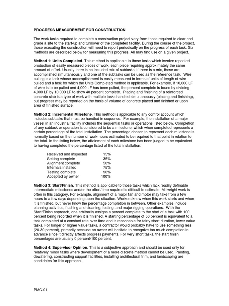 Construction Progress Measurement Methods | PDF | Percentage | Units Of ...