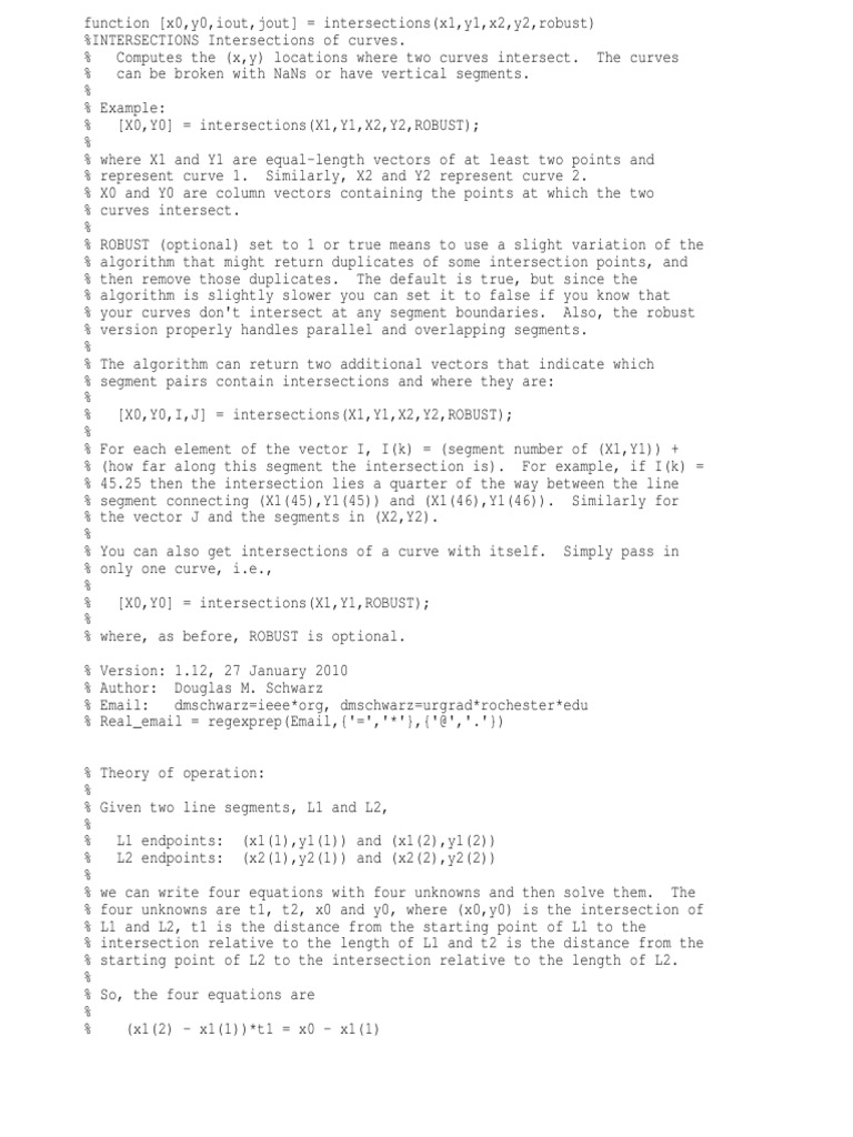 Intersection Matlab Function | PDF | Euclidean Vector | Linear Algebra Intersection Matlab Function | PDF | Euclidean Vector | Linear Algebra