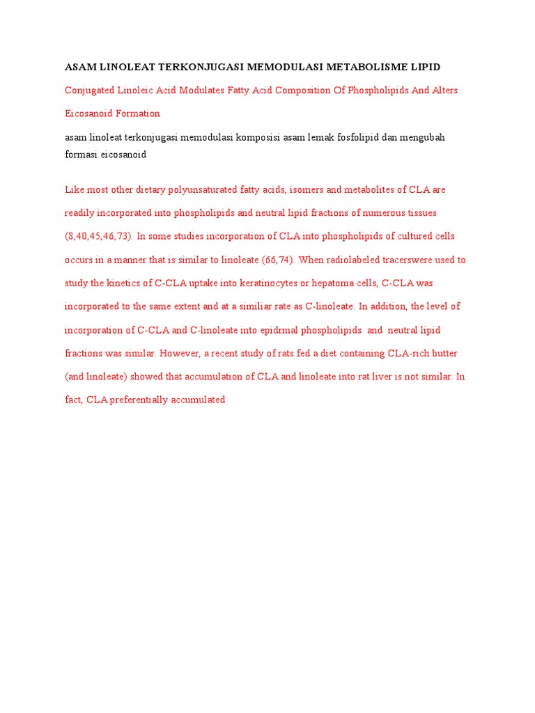 Asam Linoleat Terkonjugasi Memodulasi Metabolisme Lipid | PDF | Wellness