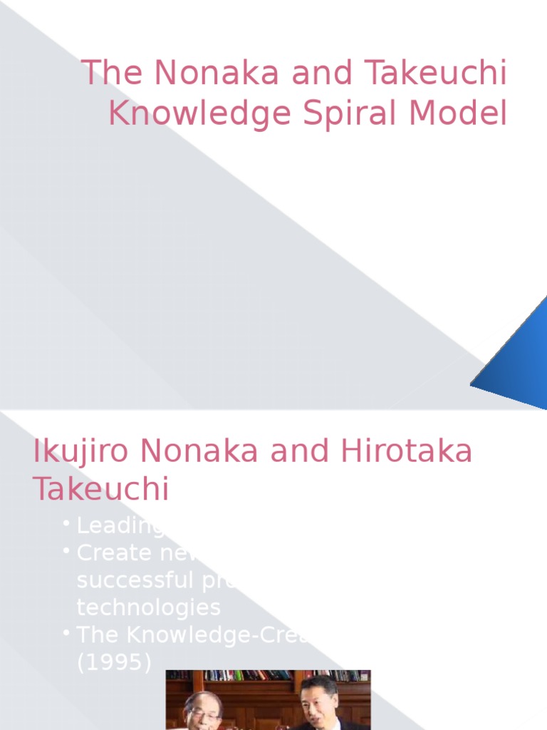 The Nonaka and Takeuchi Knowledge Spiral | PDF | Tacit Knowledge ...