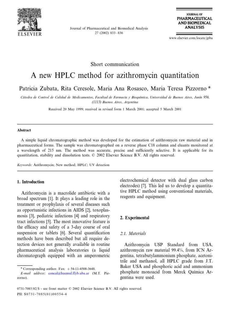 A New HPLC Method For Azithromycin Quantitation | PDF | Coefficient Of ...