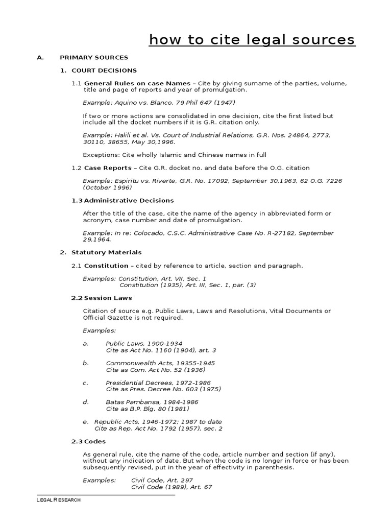 How To Cite Legal Sources | Download Free PDF | Decree | Constitution
