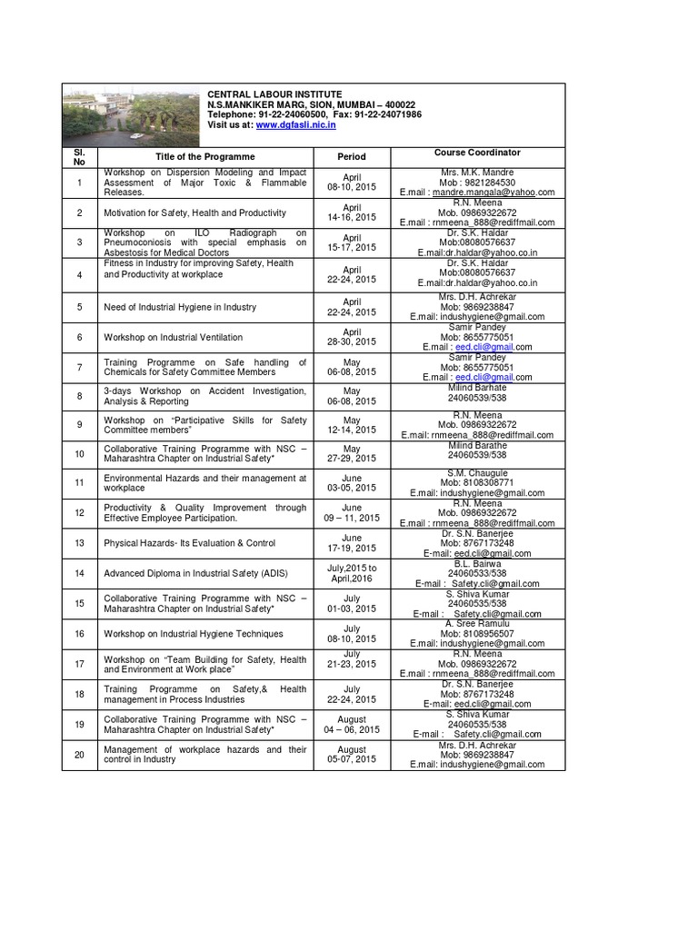 Training Calendar ATC - DGFASLI Final PDF | Download Free PDF | Working ...