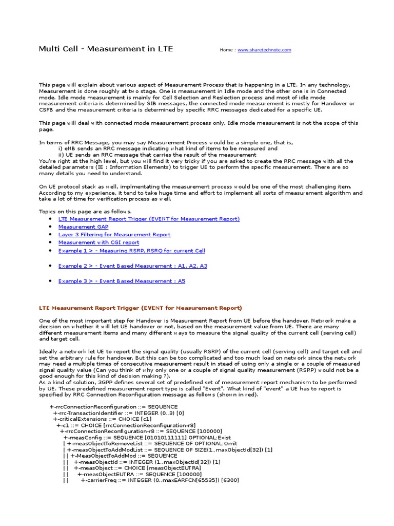 Multi Cell - Measurement in LTE: LTE Measurement Report Trigger (EVENT For Measurement Report ...