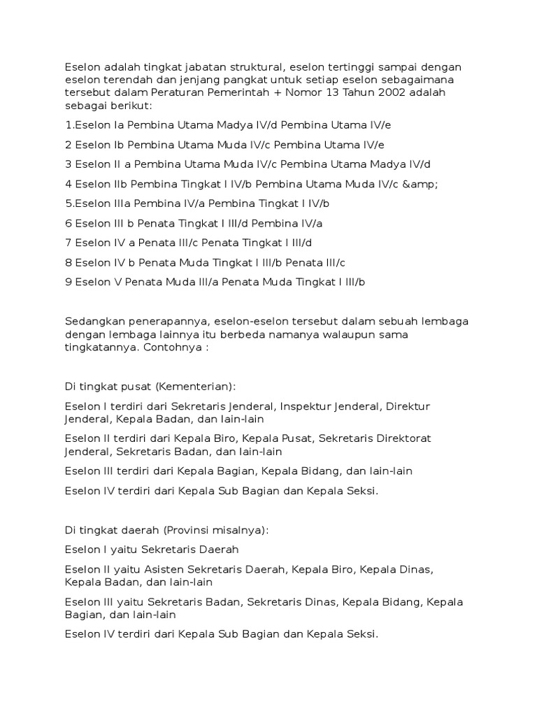 Eselon Adalah Tingkat Jabatan Struktural | PDF