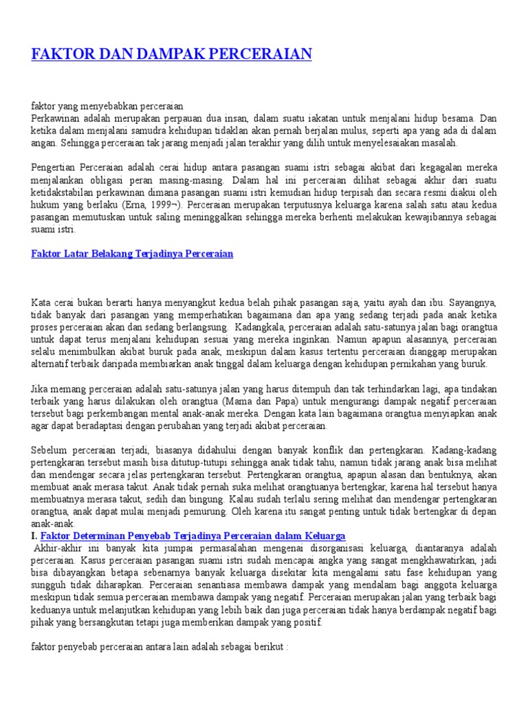 Faktor Dan Dampak Perceraian | PDF
