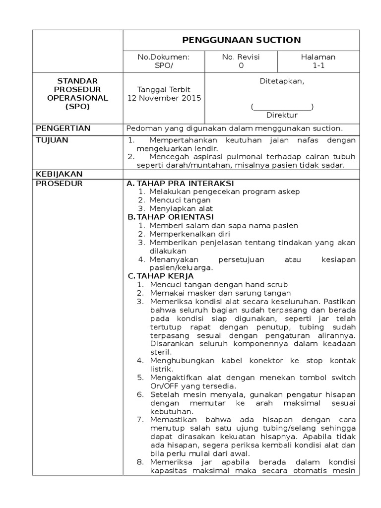 SPO Penggunaan Suction | PDF