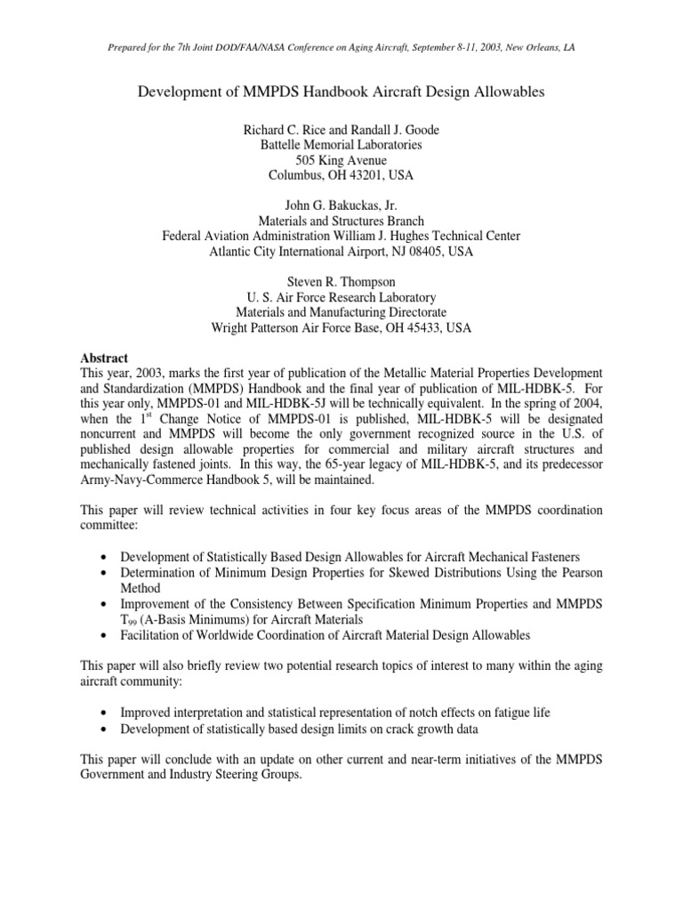 Development of MMPDS Handbook Aircraft Design Allowables | PDF ...