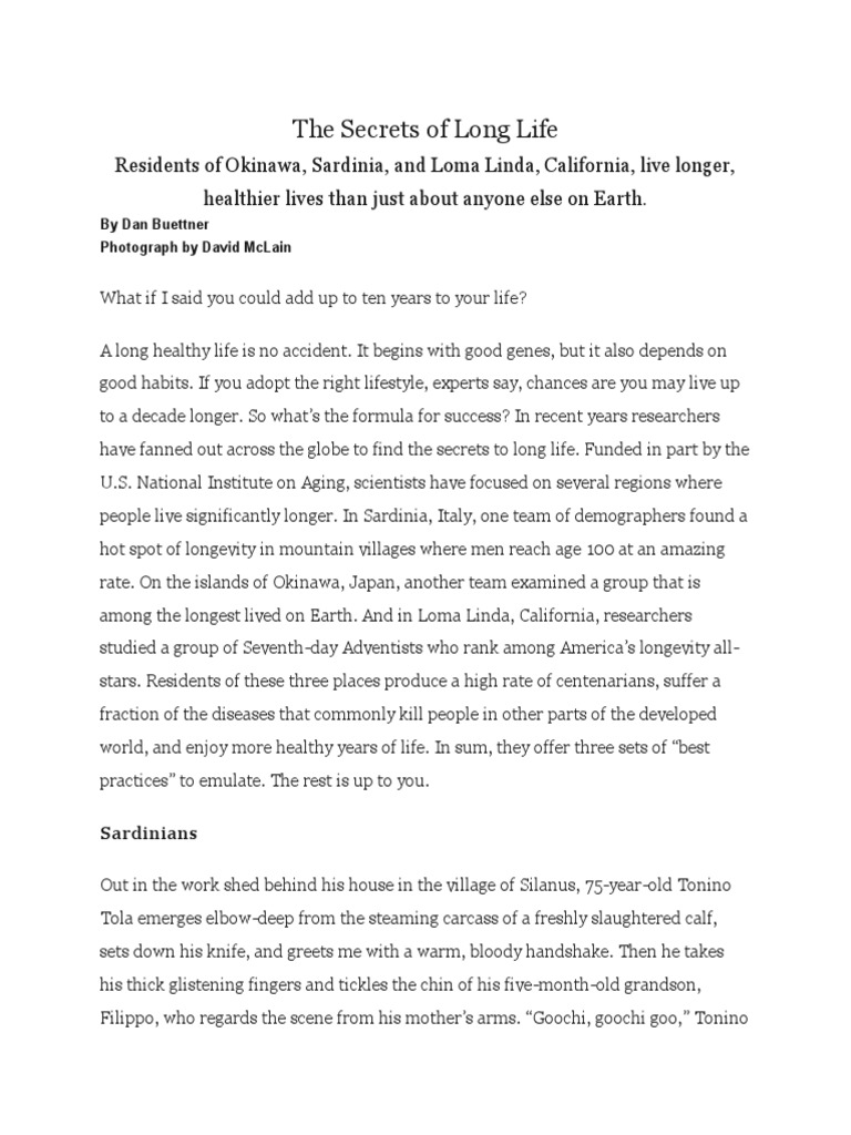 The Secrets of Long Life | PDF | Seventh Day Adventist Church | Sardinia