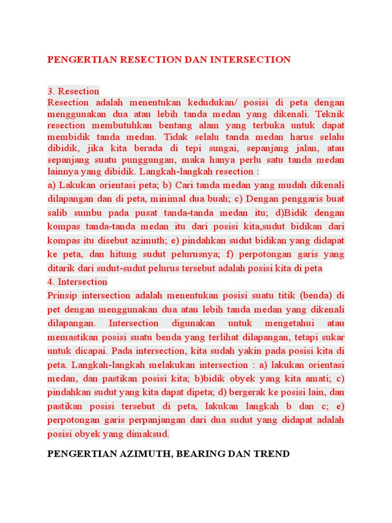 Pengertian Resection Dan Intersection | PDF | Metode & Bahan Ajar
