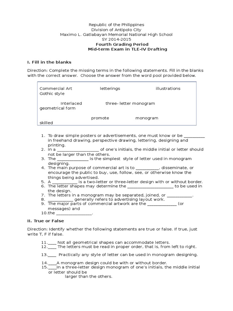 TLE-IV Drafting Mid-term Exam Guide | PDF | Drawing | Paintings