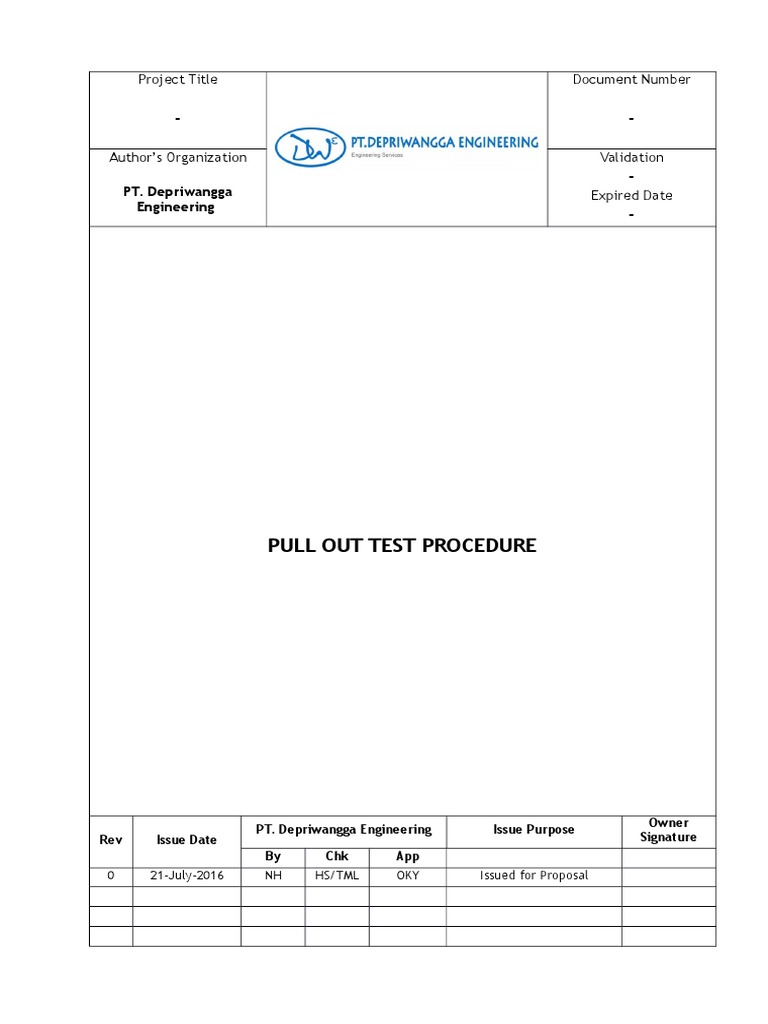 Pull Out Test Procedure: Project Title Document Number | PDF