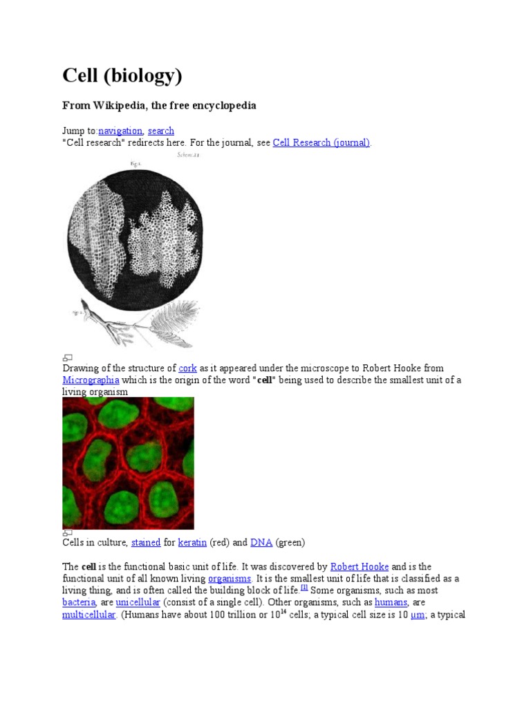 Cell (Biology) : From Wikipedia, The Free Encyclopedia | PDF | Cell ...