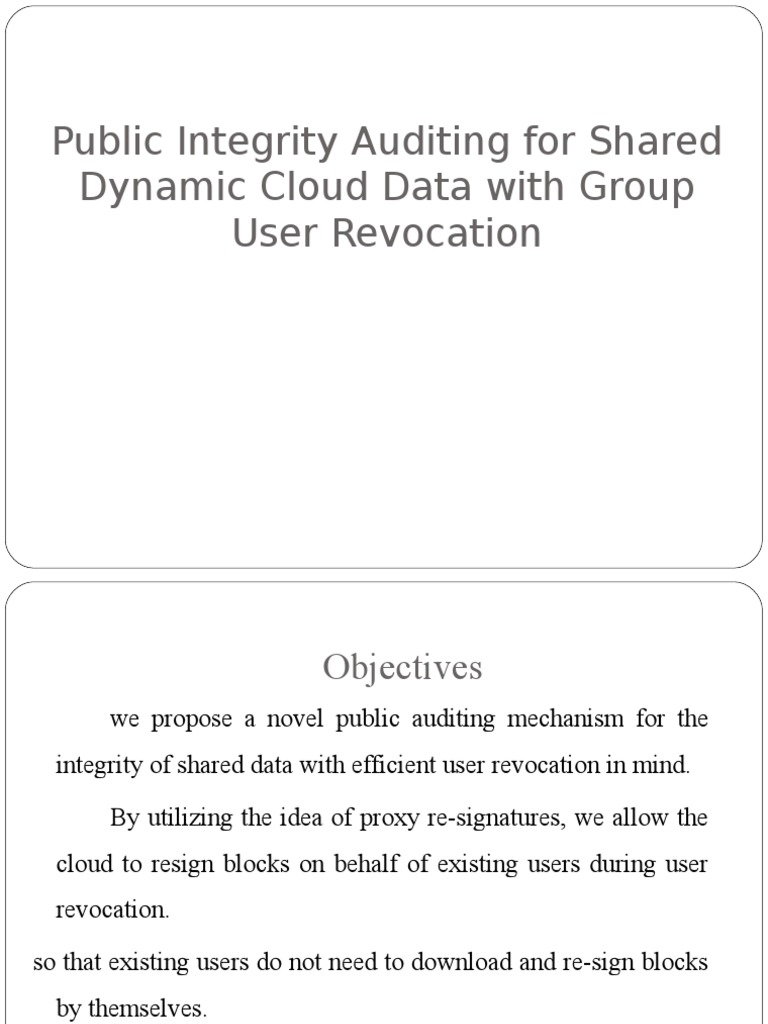 Public Integrity Auditing For Shared Dynamic Cloud Data With Group User Revocation | PDF | Key ...