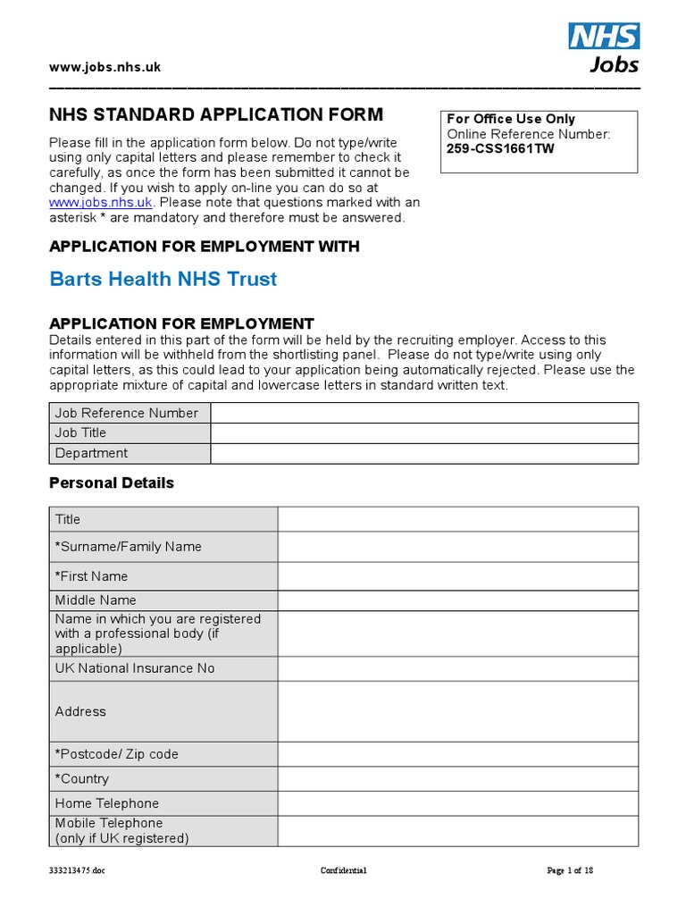 Standard Application Form March 2014 | PDF