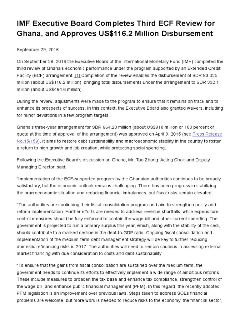 IMF Executive Board Completes Third ECF Review For Ghana, and Approves ...