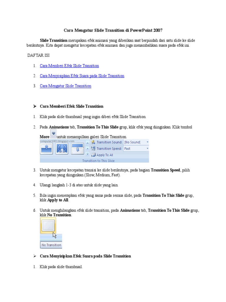 Cara Mengatur Slide Transition Di PowerPoint 2007 | PDF | Komputer
