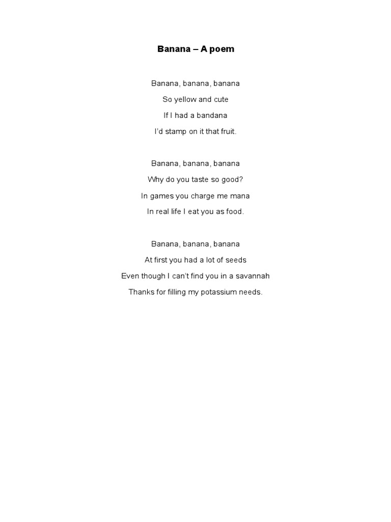 Fun Poem About Bananas | PDF | Home & Garden